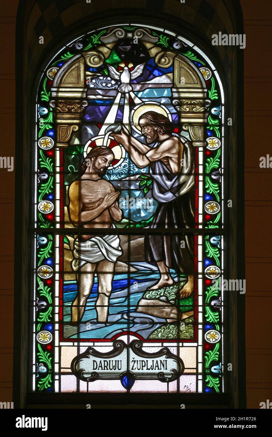 Baptism of the Lord, stained glass in the parish church of the ...