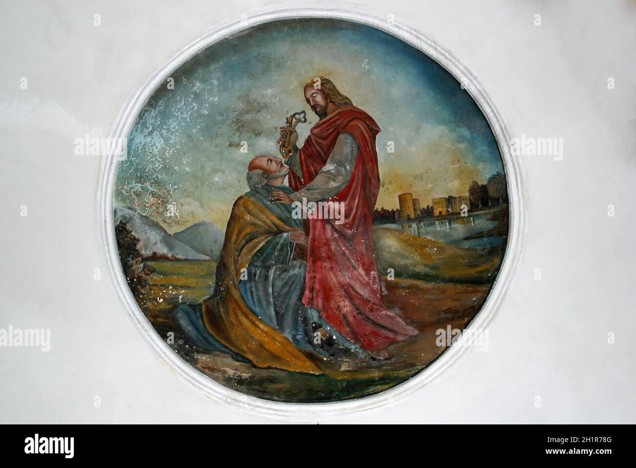 Jesus give Peter the keys of the kingdom of heaven, fresco in the ...