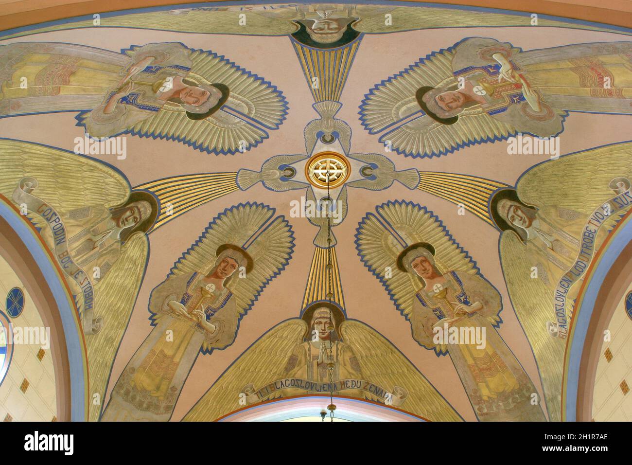 Angels, ceiling fresco in the parish church of the Assumption of the ...