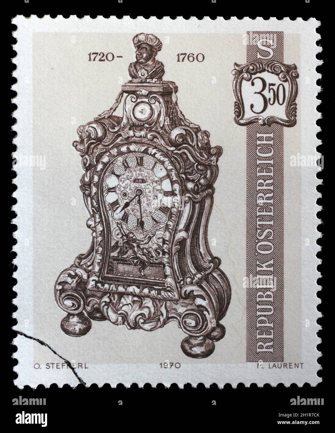 Stamp printed in the Austria shows Bracket Clock, 1720-60, Old Clock ...