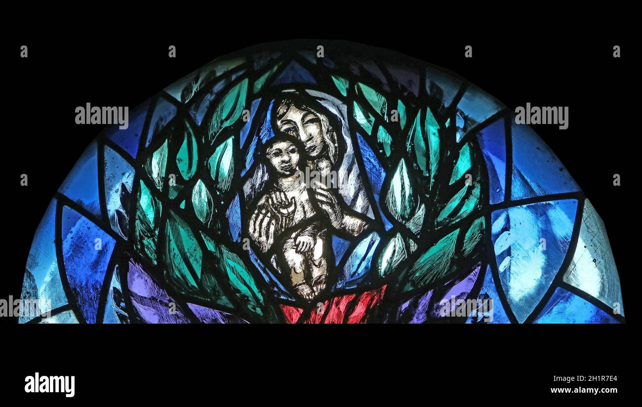 Virgin Mary with baby Jesus, detail of prophet Isaiah stained glass ...