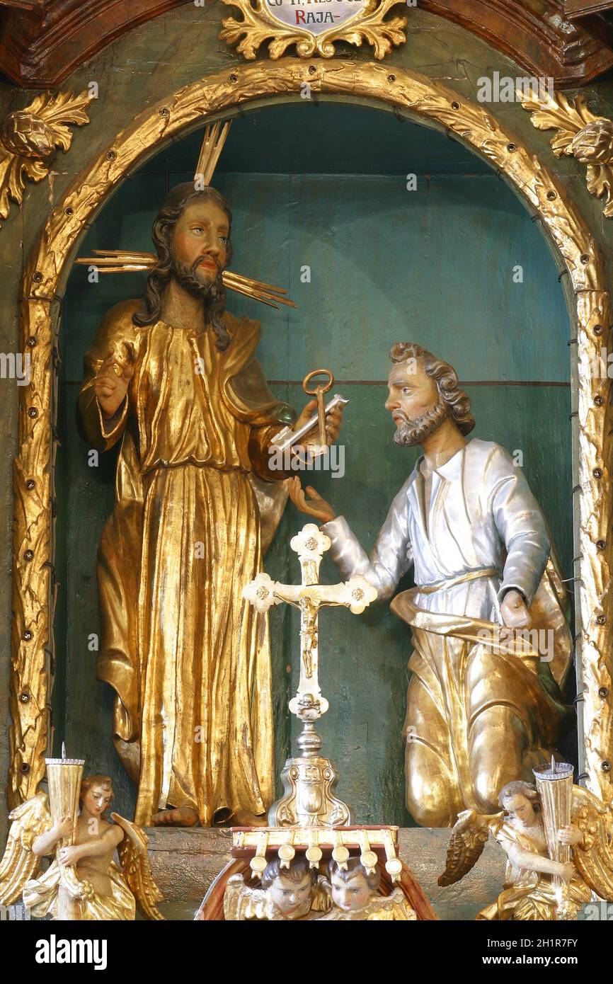 Jesus gives the keys to St. Peter, a statue on the high altar in St ...