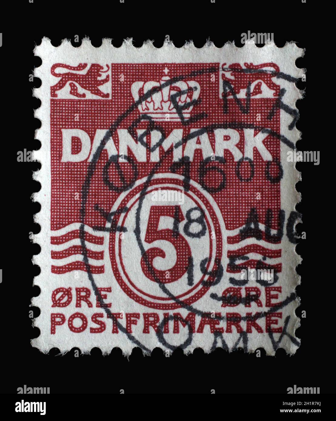 Stamp printed in Denmark shows Figure wave type, Wavy Lines series ...