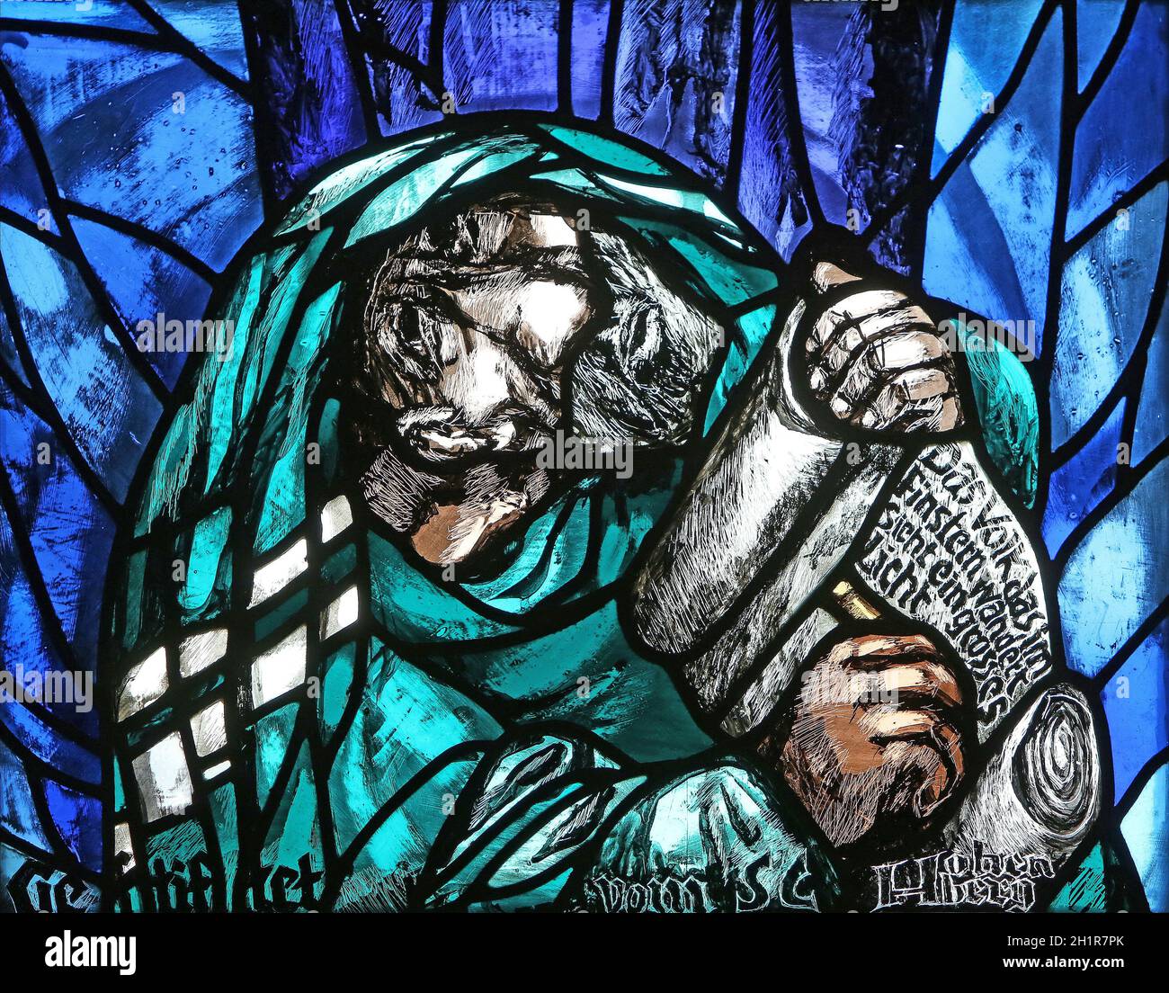 The prophet Isaiah, detail of stained glass window by Sieger Koder in ...