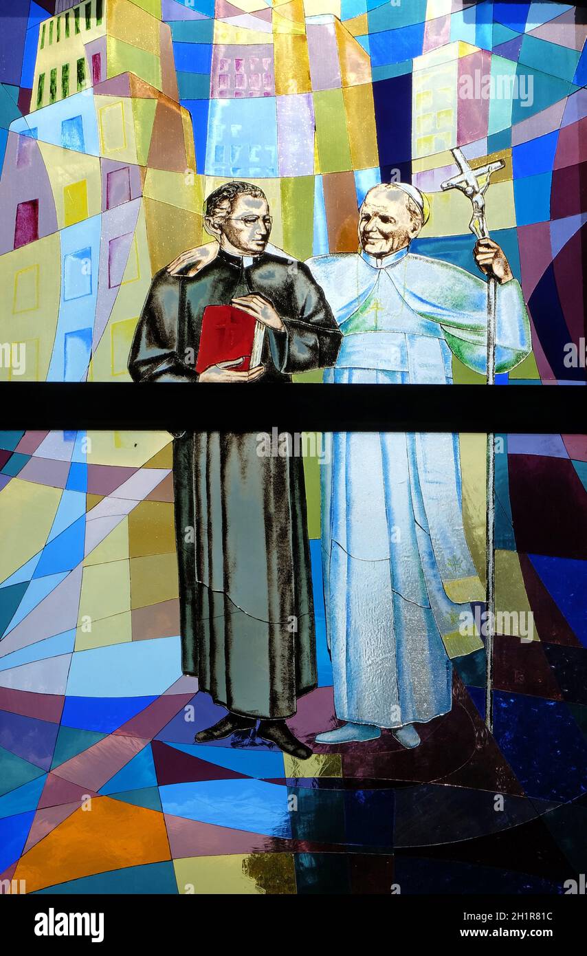 Pope John Paul II, stained glass window in St Paul's Cathedral in ...