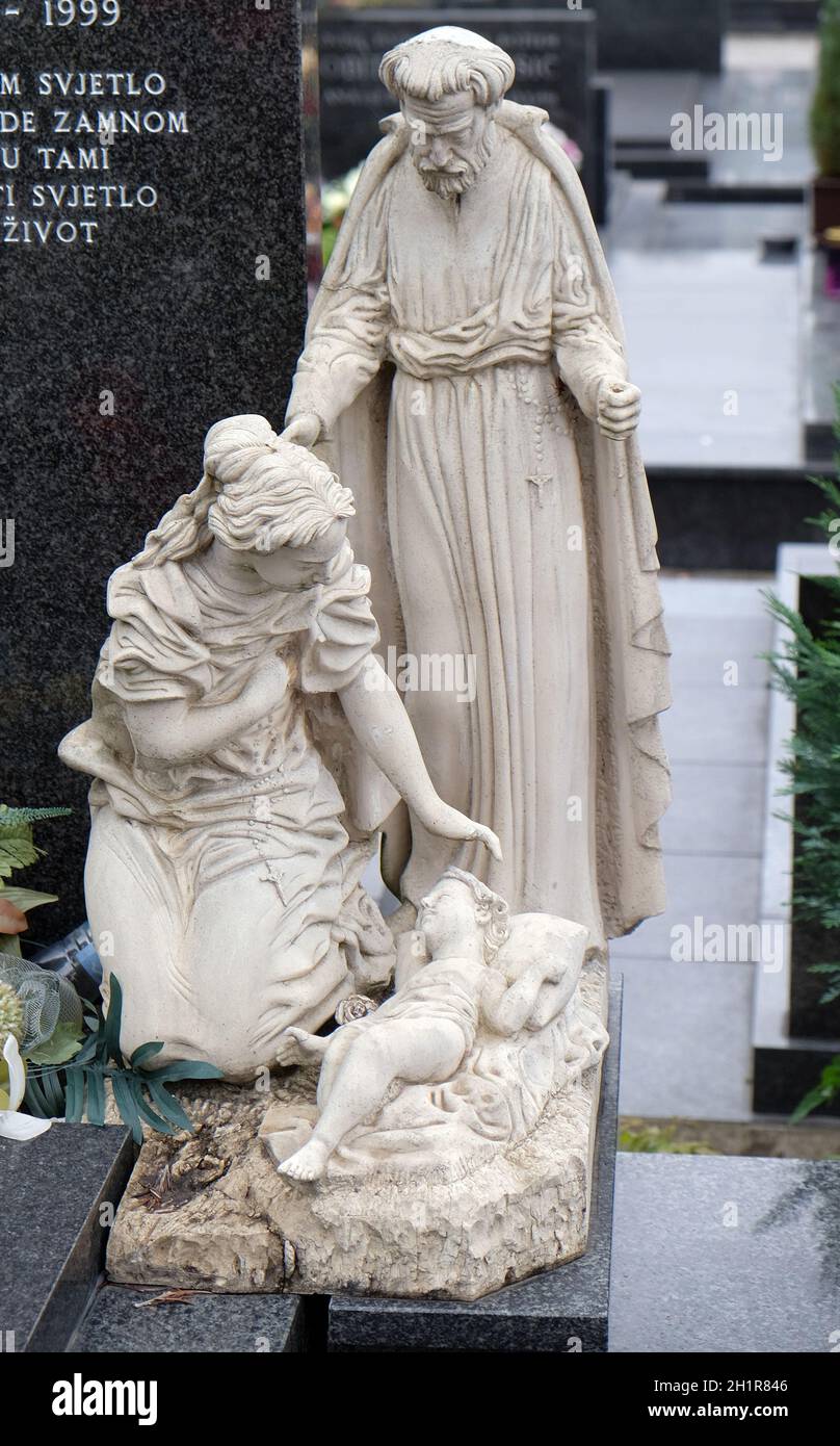 Holy Family, headstone on Mirogoj cemetery in Zagreb, Croatia Stock ...
