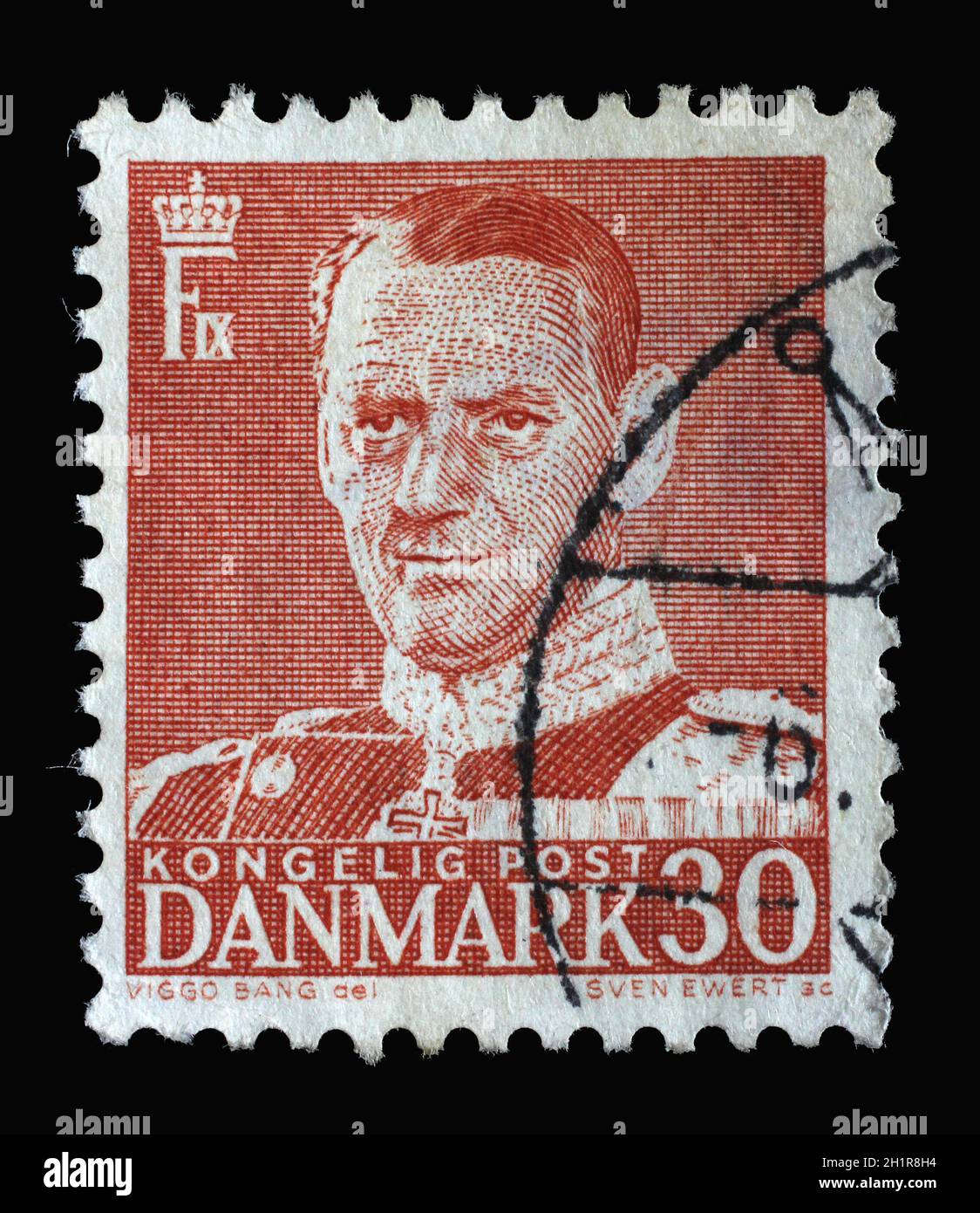Stamp printed in Denmark shows King Frederik IX, series, circa 1950 ...