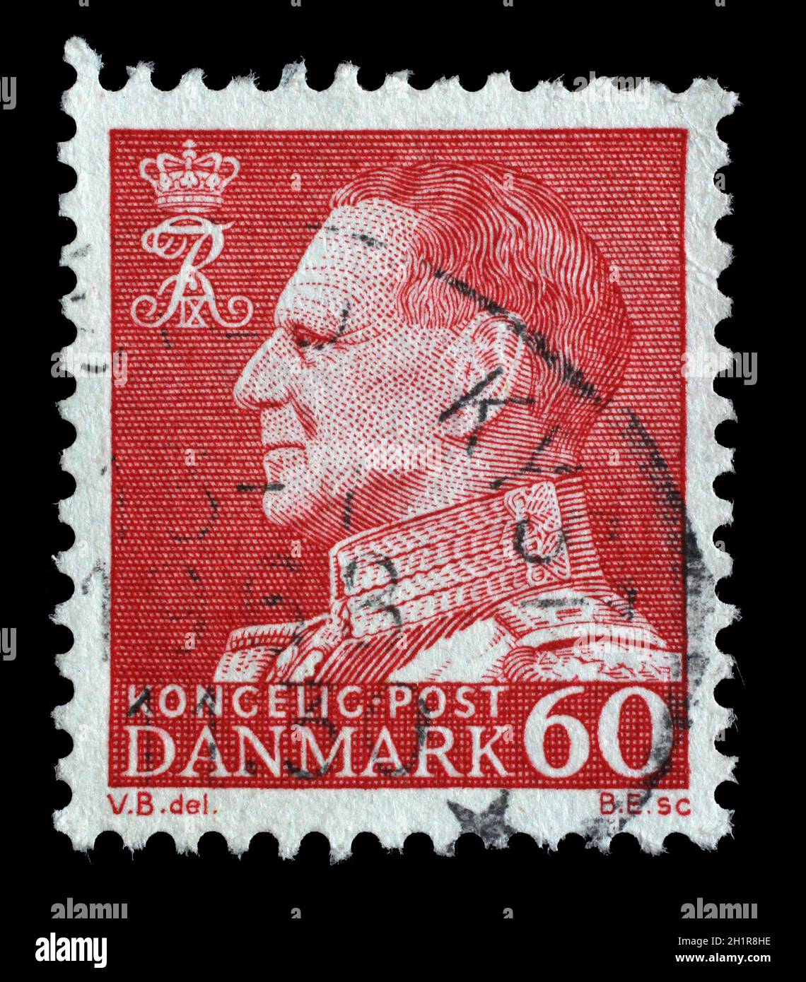 Stamp printed in Denmark shows King Frederik IX, series, circa 1967 ...