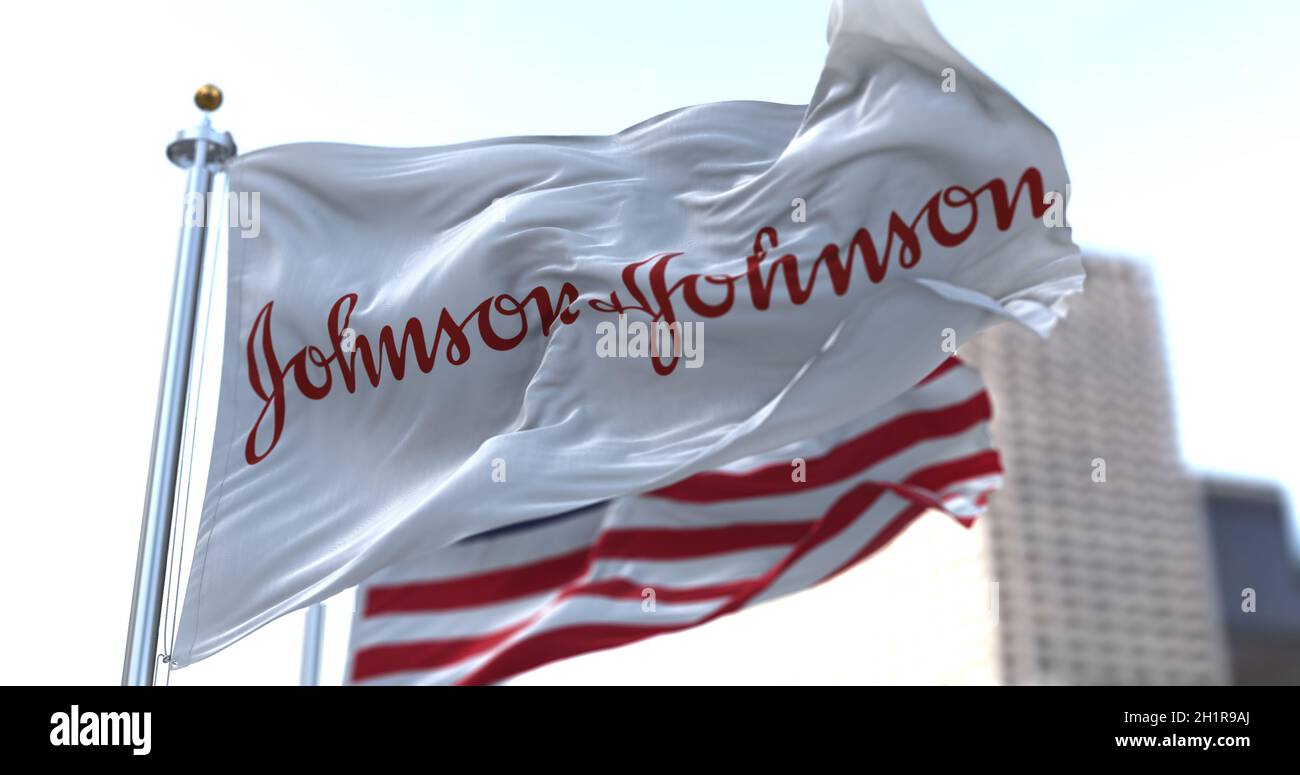 New Brunswick, NJ, USA, January 28, 2021: flag with the Johnson ...