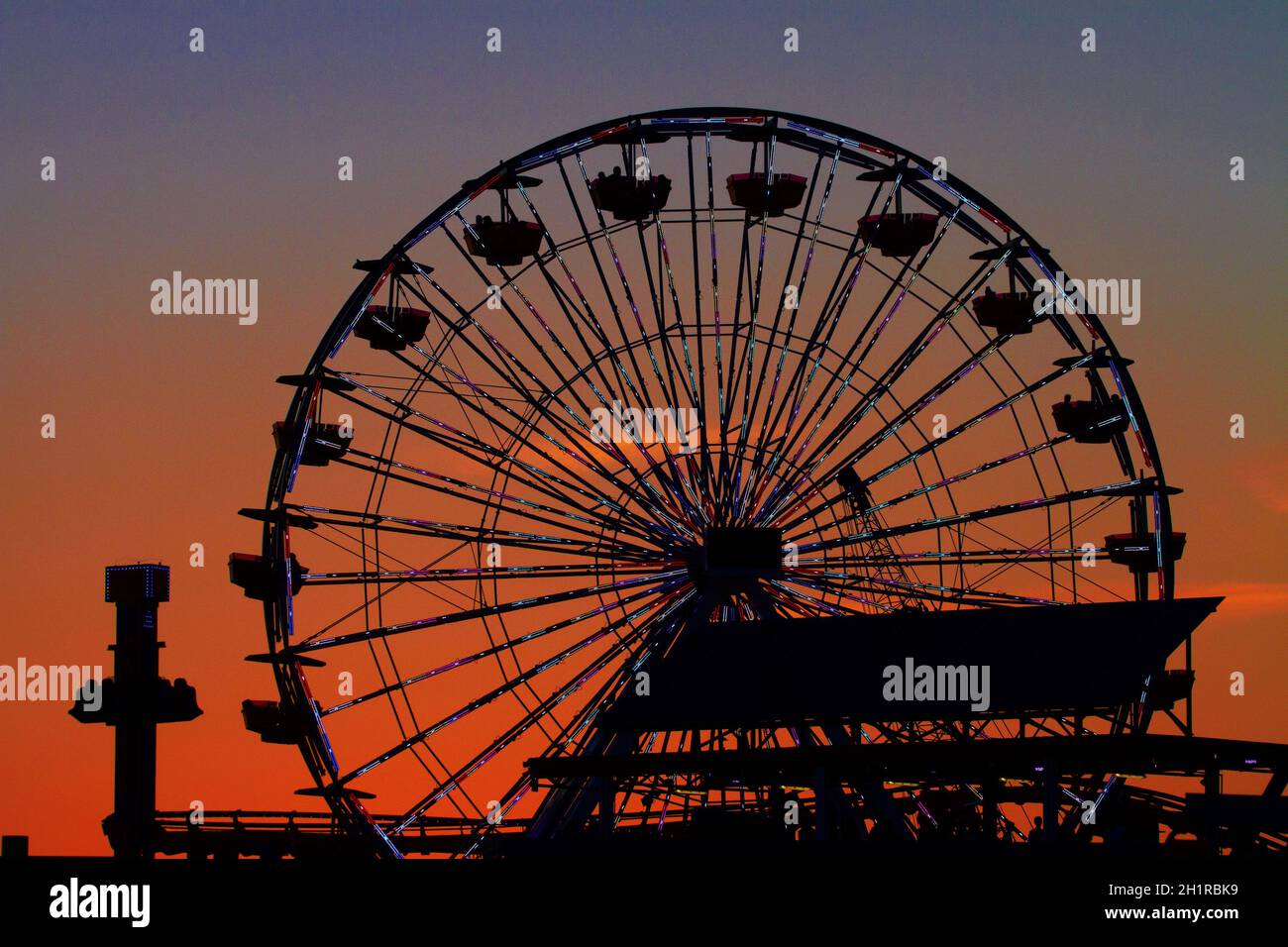 Ferris wheel at sunset, Pacific Park, Santa Monica Pier, Santa Monica ...