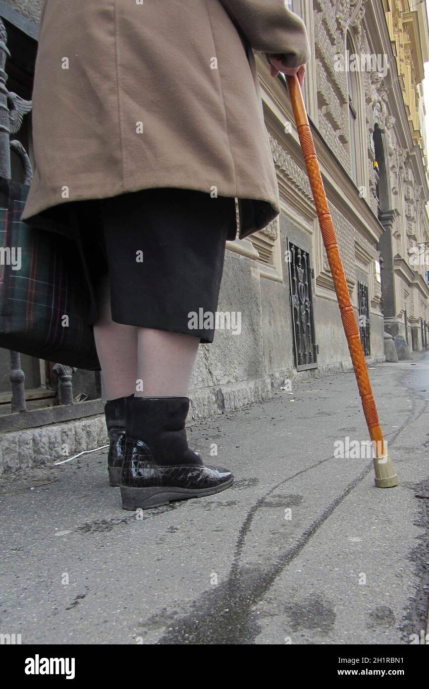 Walking aid stick old age lady woman elderly hi-res stock photography ...