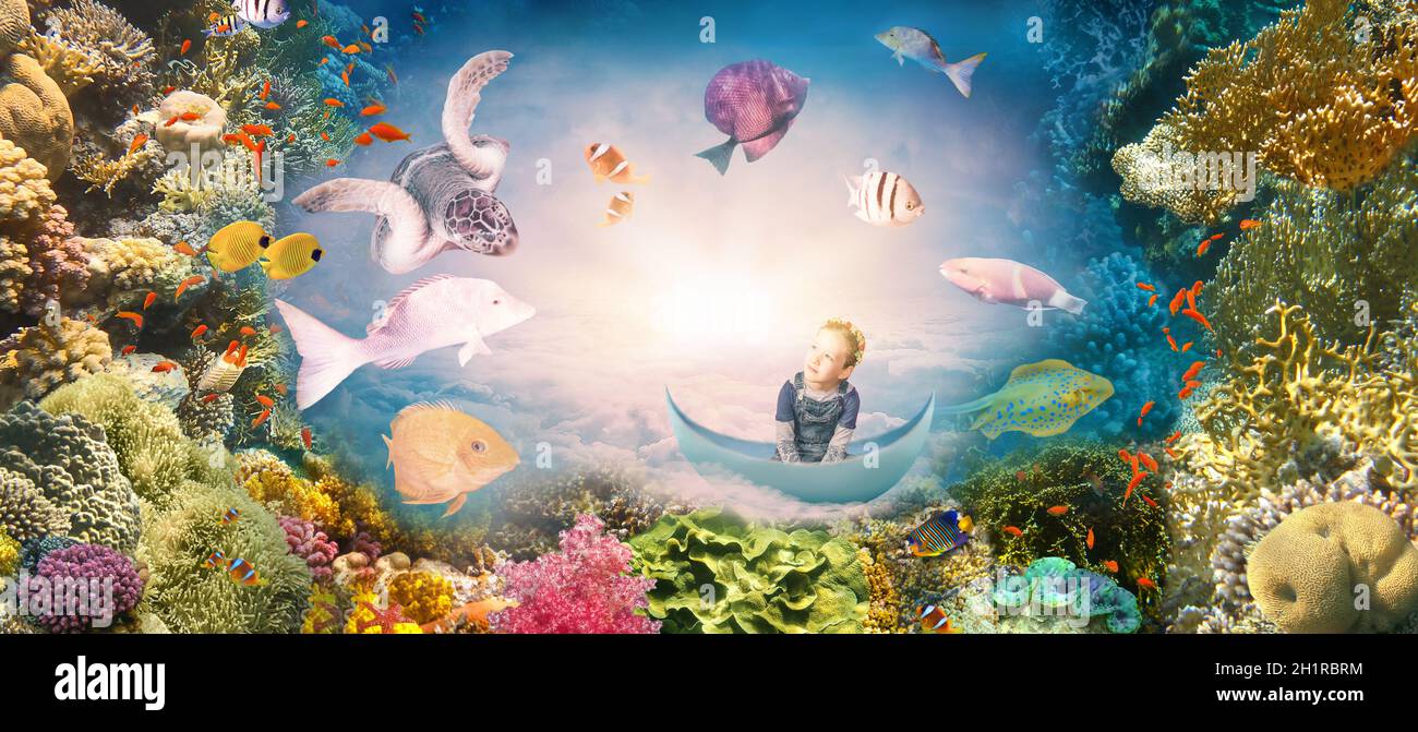 Make my wishes. Mixed media. Creative art collage about childhood and ...