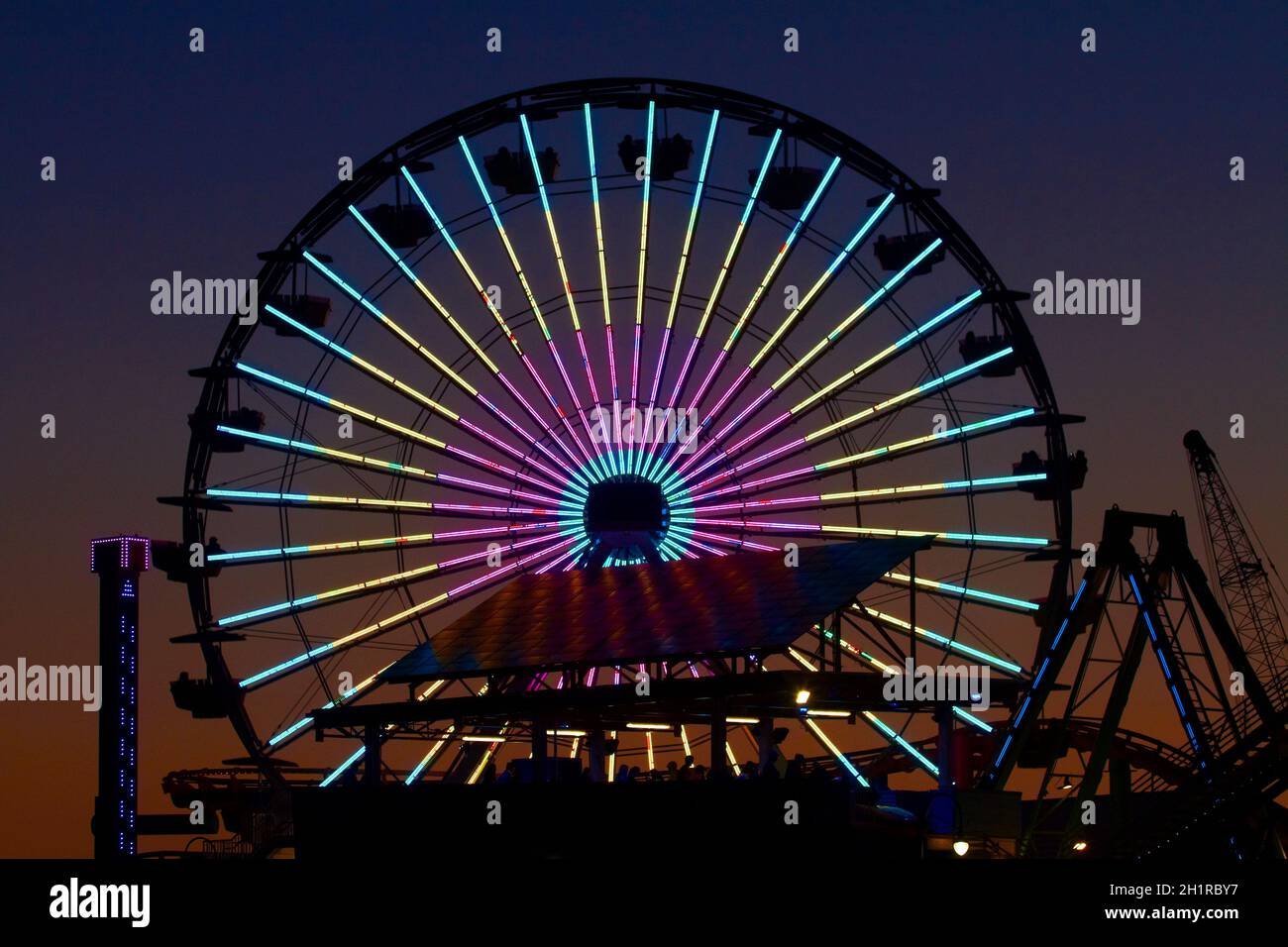 Ferris wheel at sunset, Pacific Park, Santa Monica Pier, Santa Monica ...