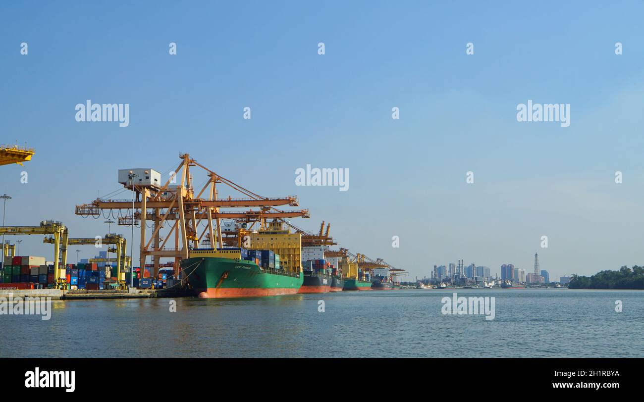 Container port, foreman and insurance claim officer checking on ...
