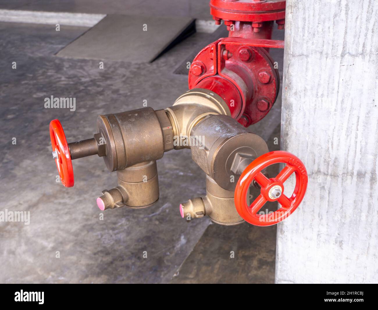 red water pipe and fire valve system control fighting panel Stock Photo ...