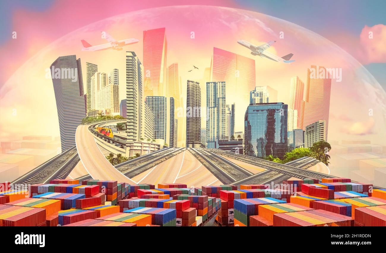 Industrial container cargo freight ship for import or export in port ...