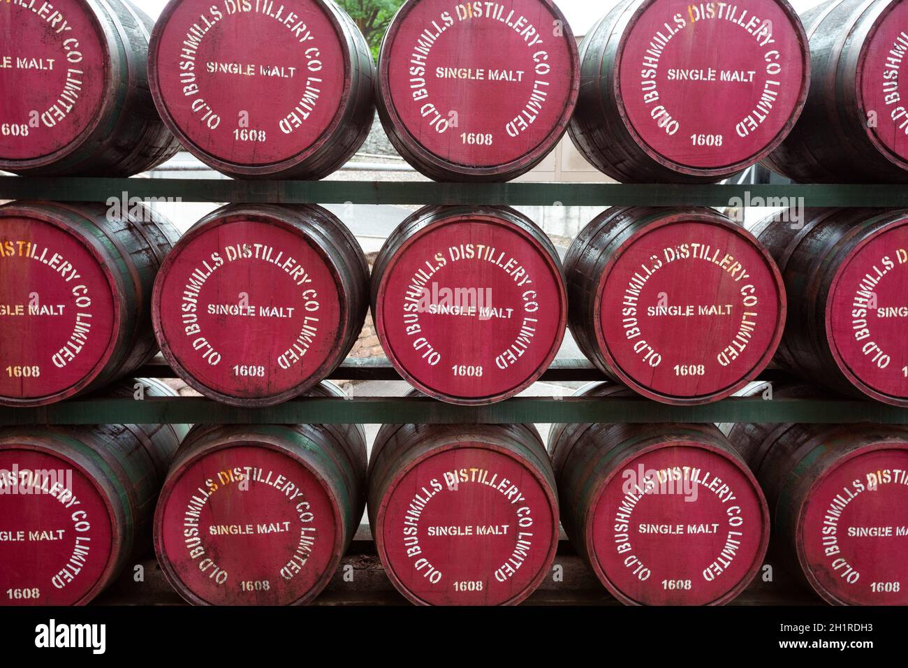Bushmills, Northern Ireland - June 208, 2017: Barrels with single malt ...