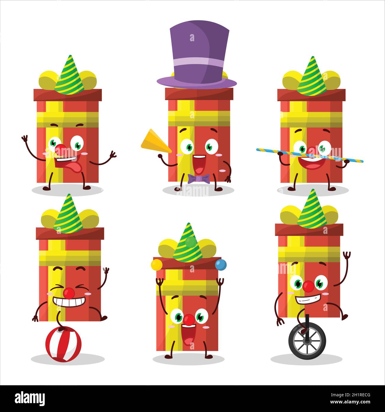 Cartoon character of long gift box with various circus shows. Vector ...