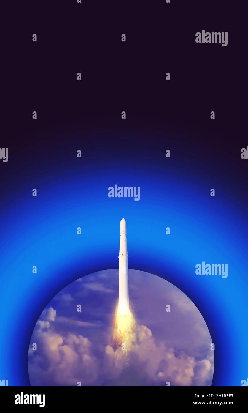 Rocket takes off into the sky. Concept of start Stock Photo - Alamy