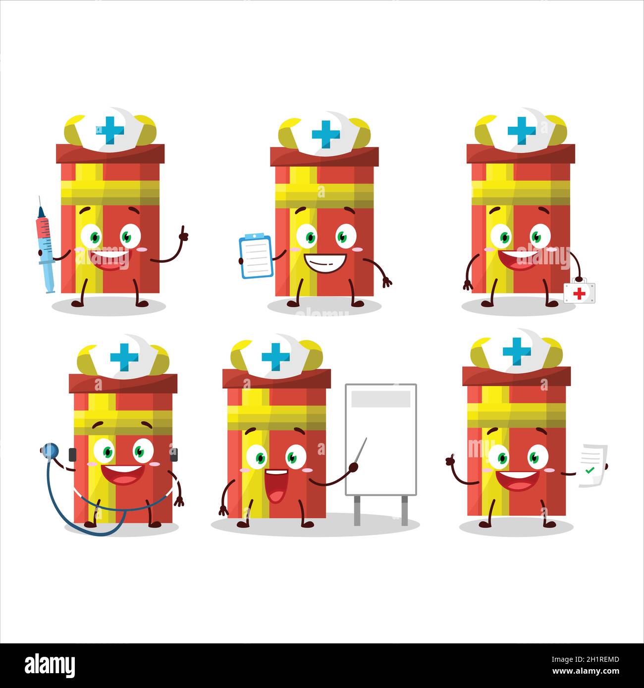 Doctor profession emoticon with long gift box cartoon character. Vector ...