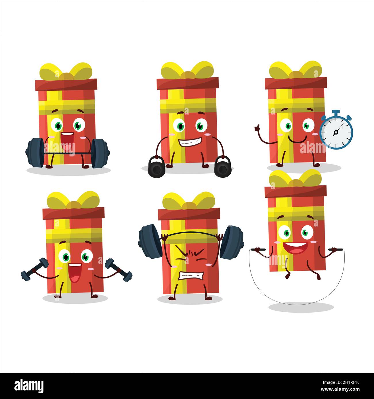 A healthy long gift box cartoon style trying some tools on Fitness ...