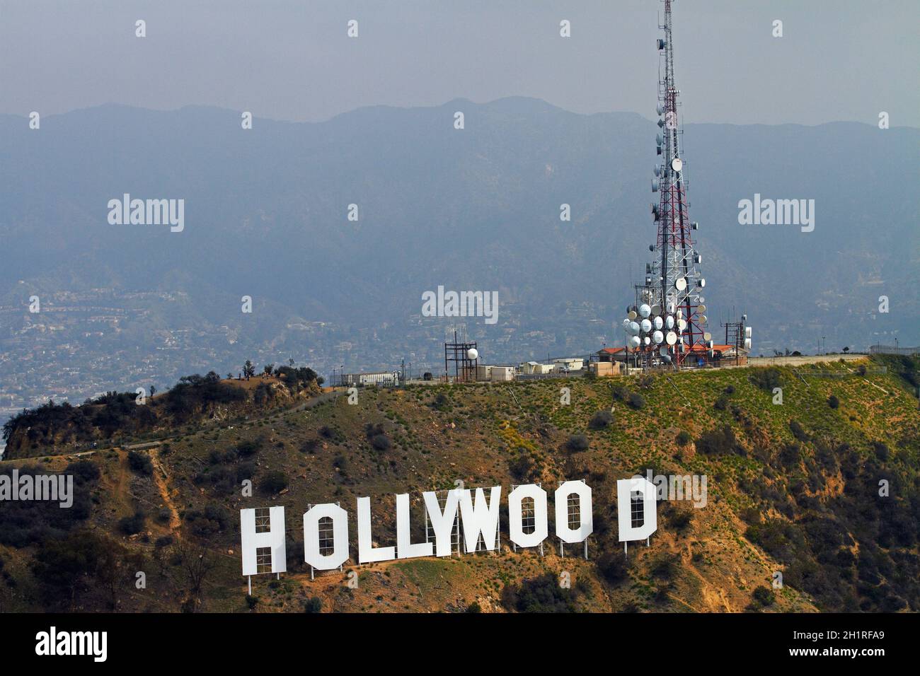 The Hollywood Sign and communications tower, Mount Lee, Hollywood Hills ...
