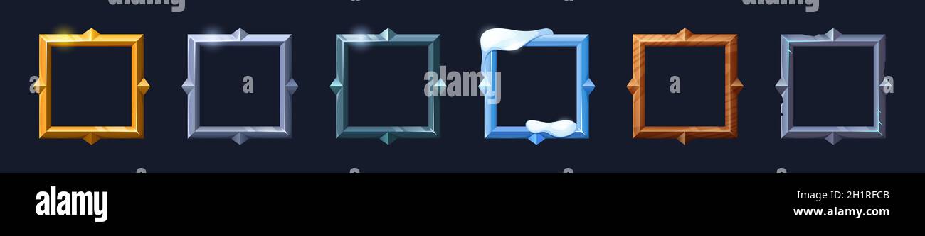 Square frames for game ui design. Vector cartoon set of user interface ...