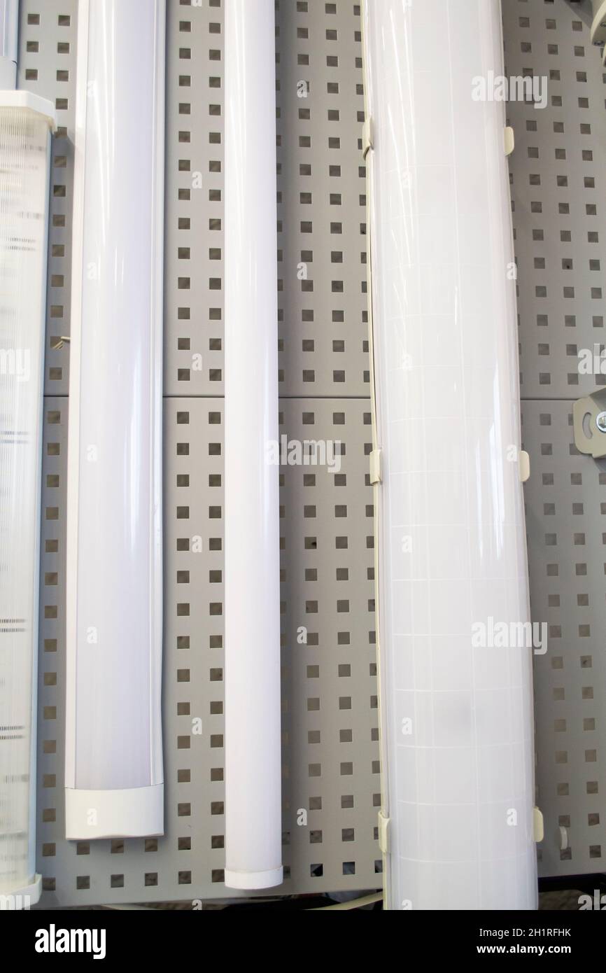 different types of led light lamps, exposition wall Stock Photo - Alamy