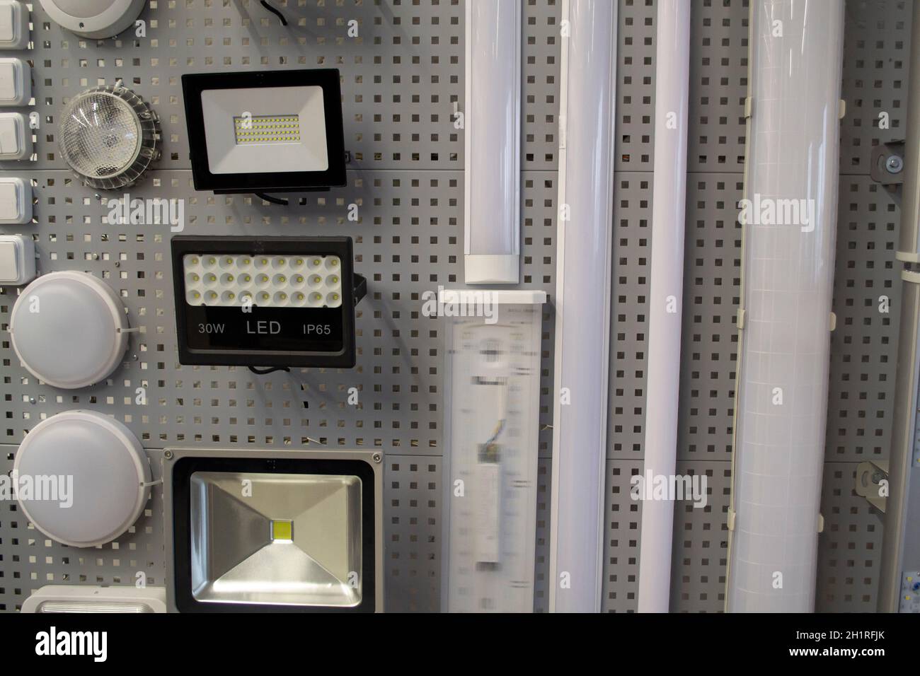 set of contemporary lights, led spot, mix of led lighting exposition ...