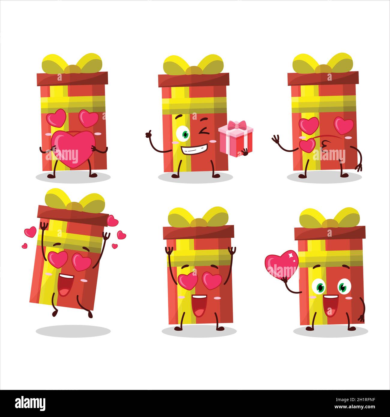 Long gift box cartoon character with love cute emoticon. Vector ...