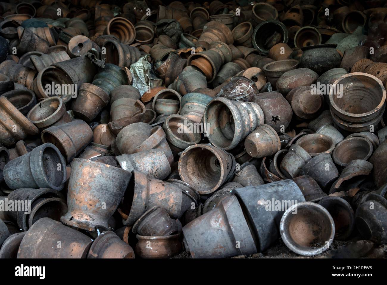 Clay pottery in Ancient furnace, Pottery textured background, Thailand ...