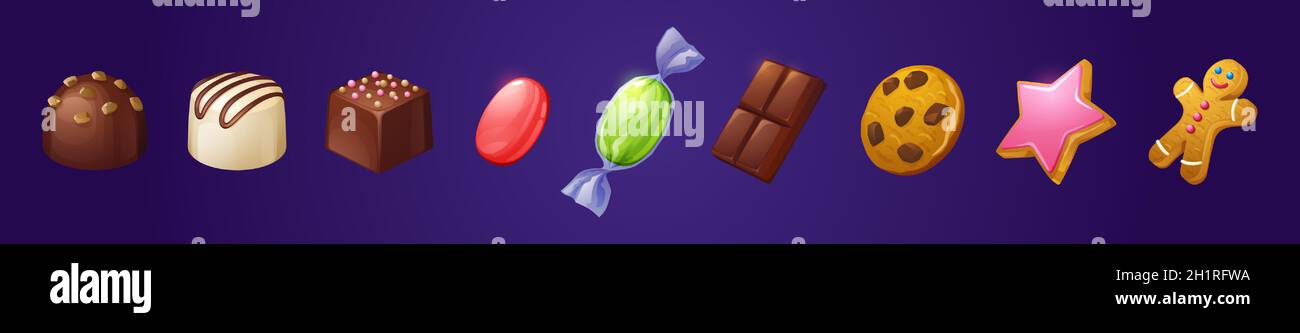 Set of sweets and bakery desserts, chocolate bar, sweet choco candies ...