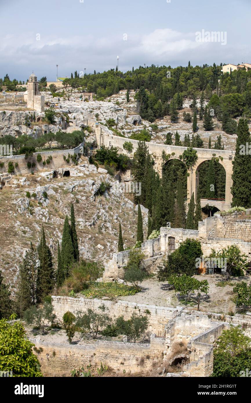Gravina in Puglia, with the Roman two-level bridge that extends over ...