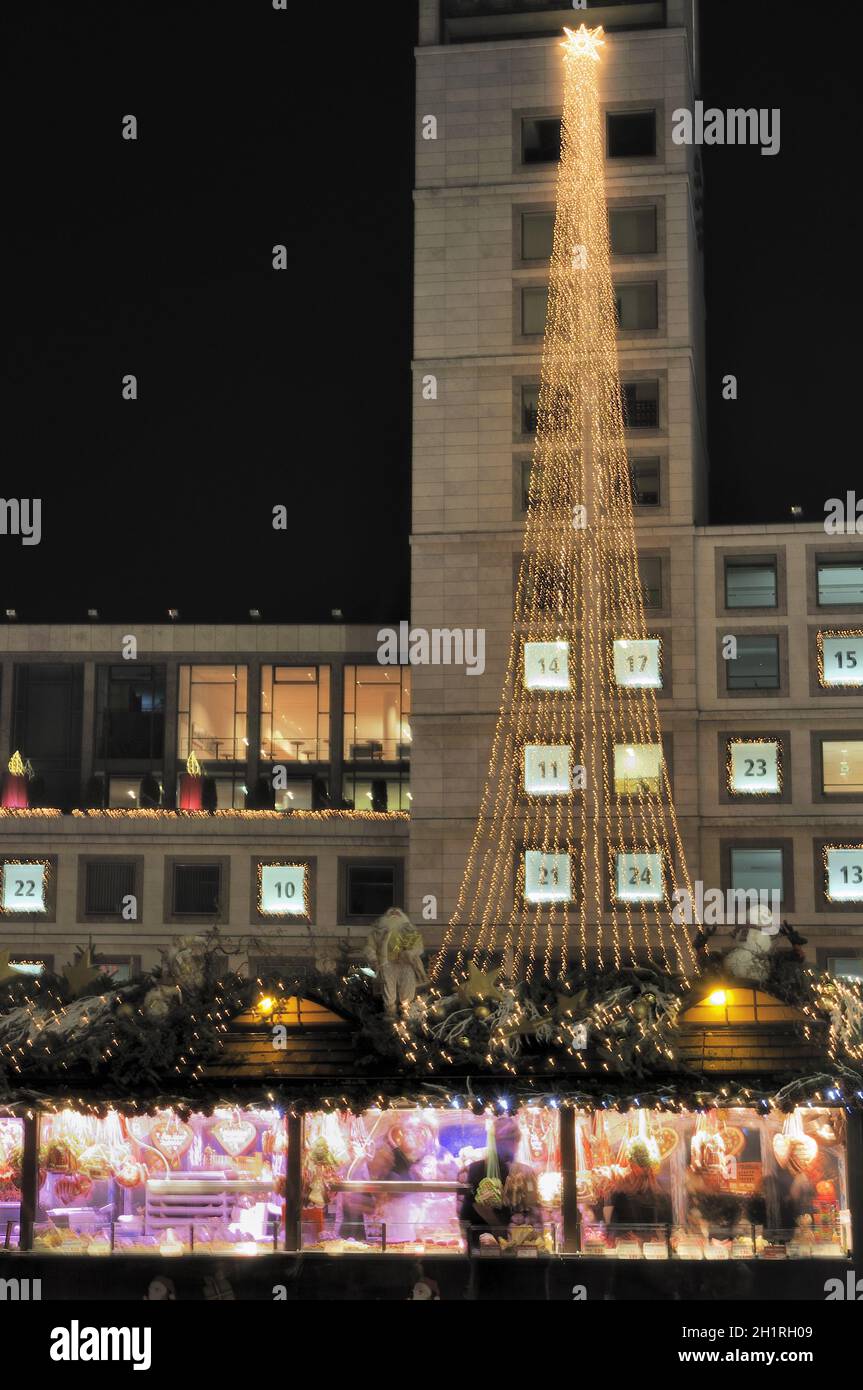 view, at night, of town hall illuminated for traditional Christmas ...