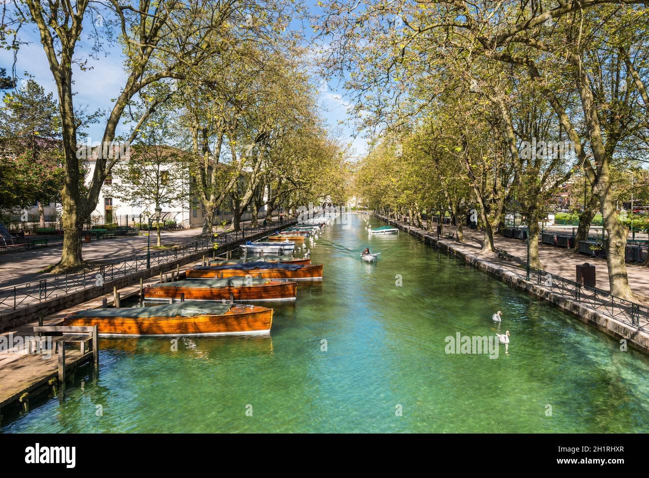 Annecy, France - May 25, 2016: View of river and boats from Pont des ...