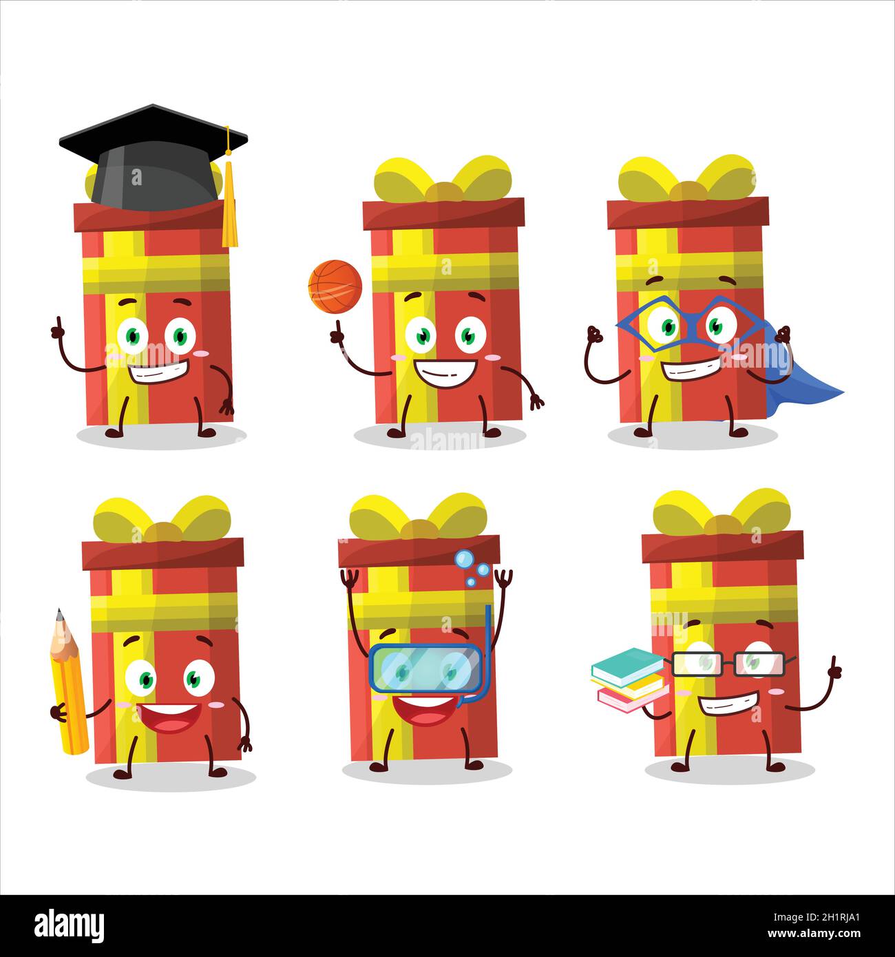 School student of long gift box cartoon character with various ...
