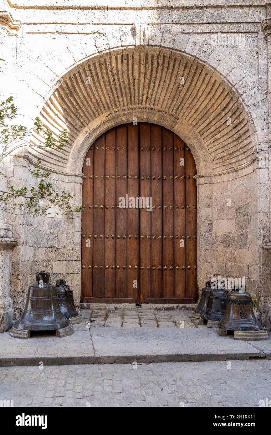 Havana Cuba. November 25, 2020: Wooden door of the building of San ...