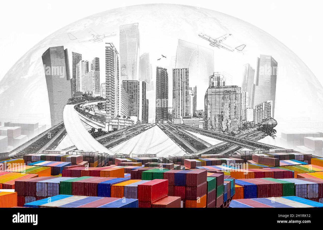 Industrial container cargo freight ship for import or export in port ...