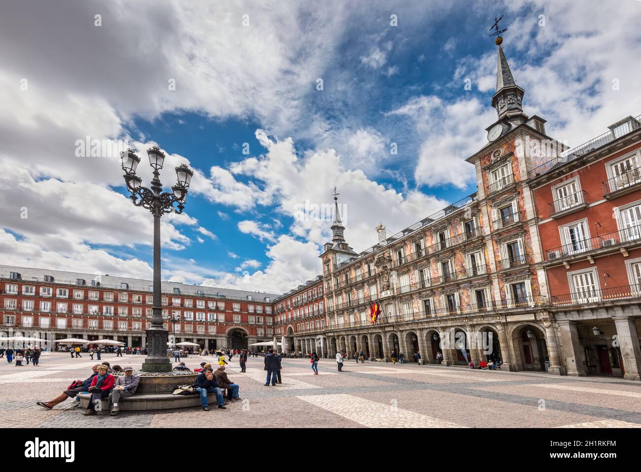 Madrid, Spain - May 22, 2014: People at the Plaza Mayor, the central ...