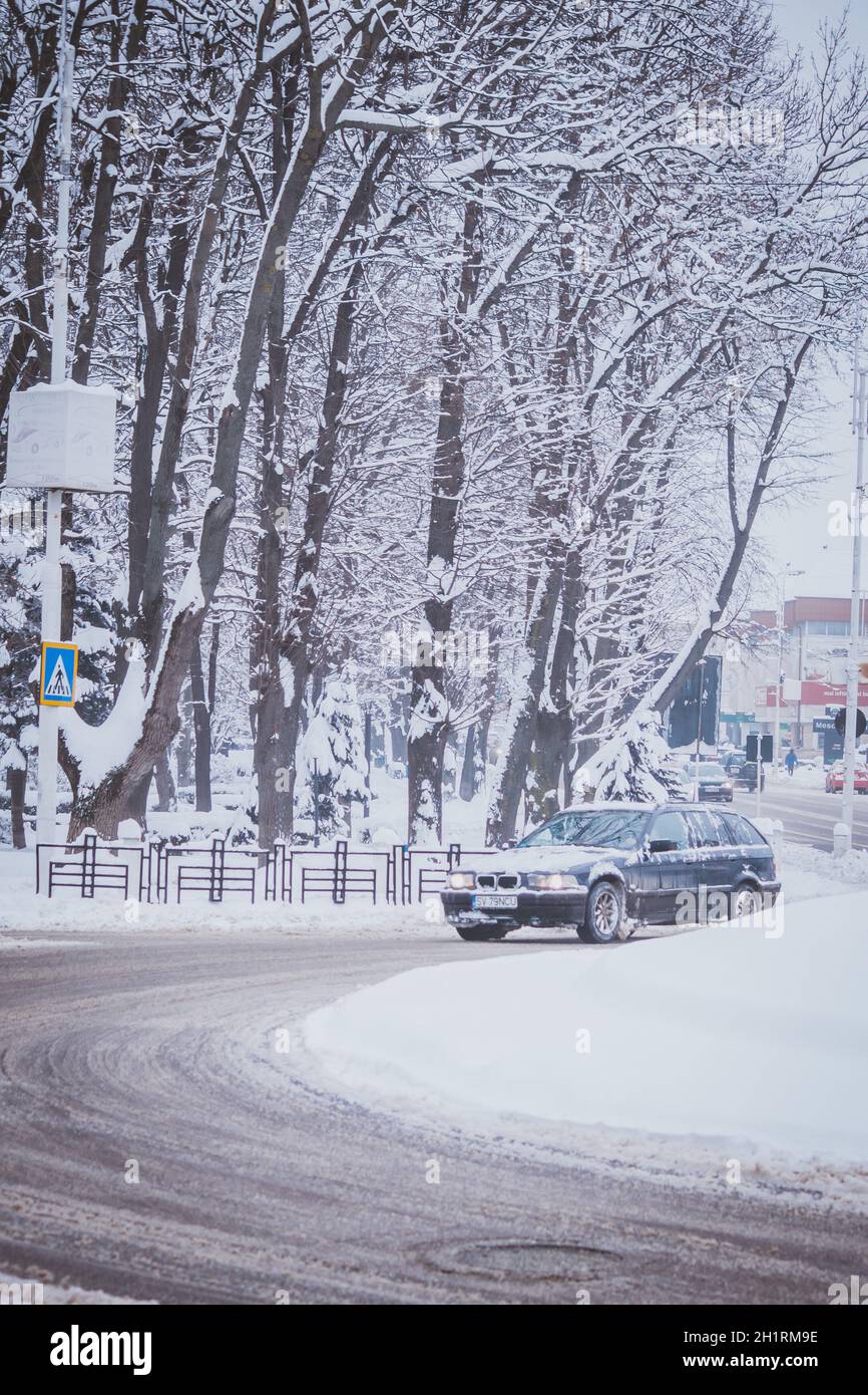 Radauti - Romania - 7th February 2020: Car in the roundabout during ...