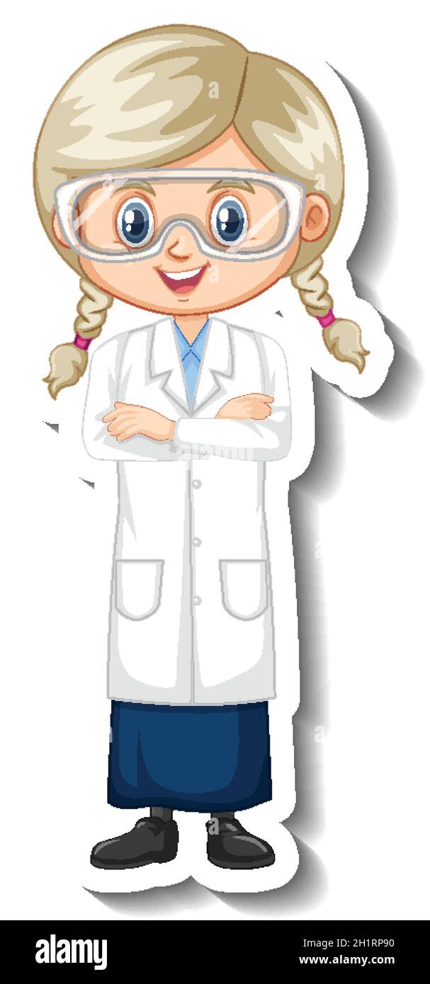 Scientist girl cartoon character sticker illustration Stock Vector ...