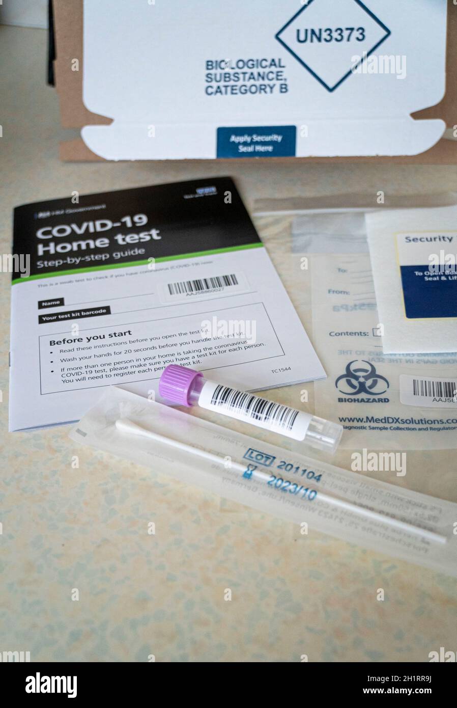 United Kingdom, March 2021 - Coronavirus Covid-19 home testing kit with ...