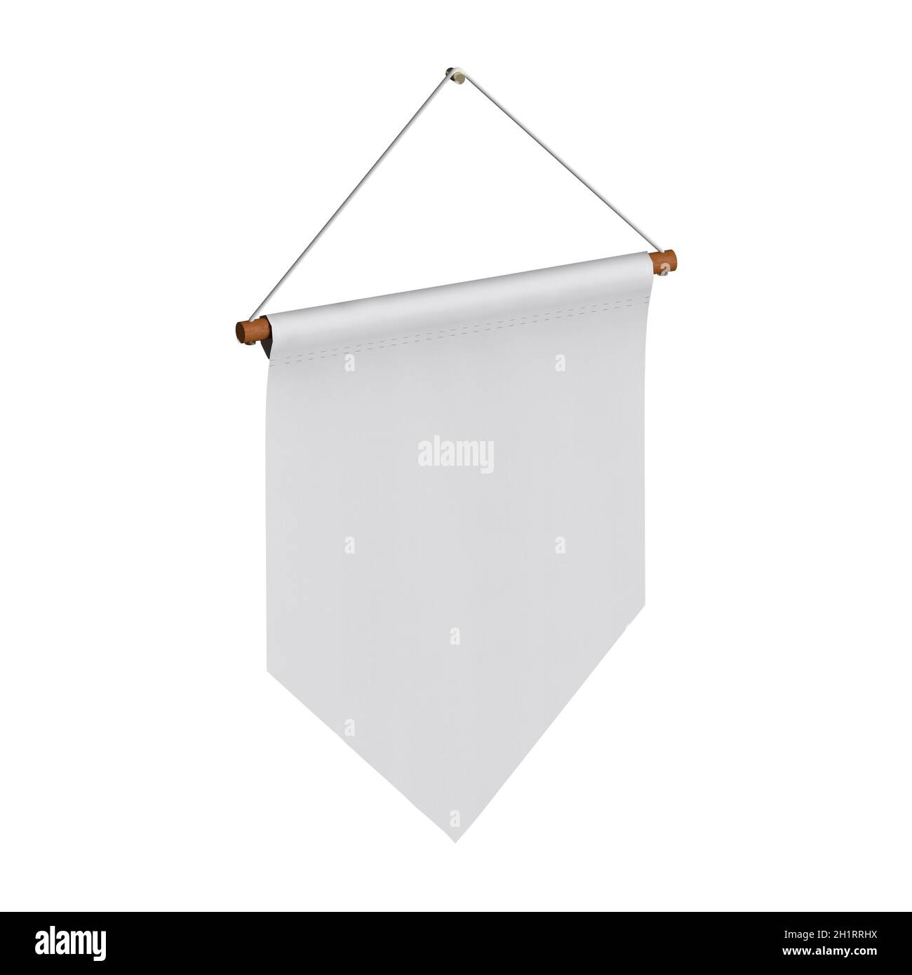 Hanging Pennant Flag on a wooden dell stick, Perspective View 3d ...