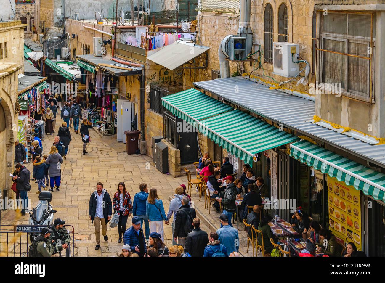 JERUSALEM, ISRAEL, DECEMBER - 2019 - Crowded commercial street at old ...