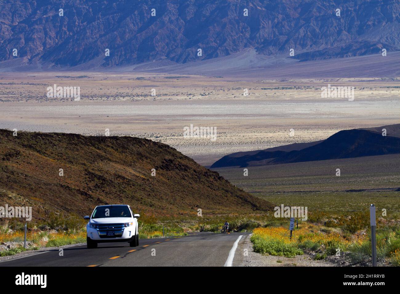 Vehicle on State Route 190, Death Valley National Park, Panamint Range ...
