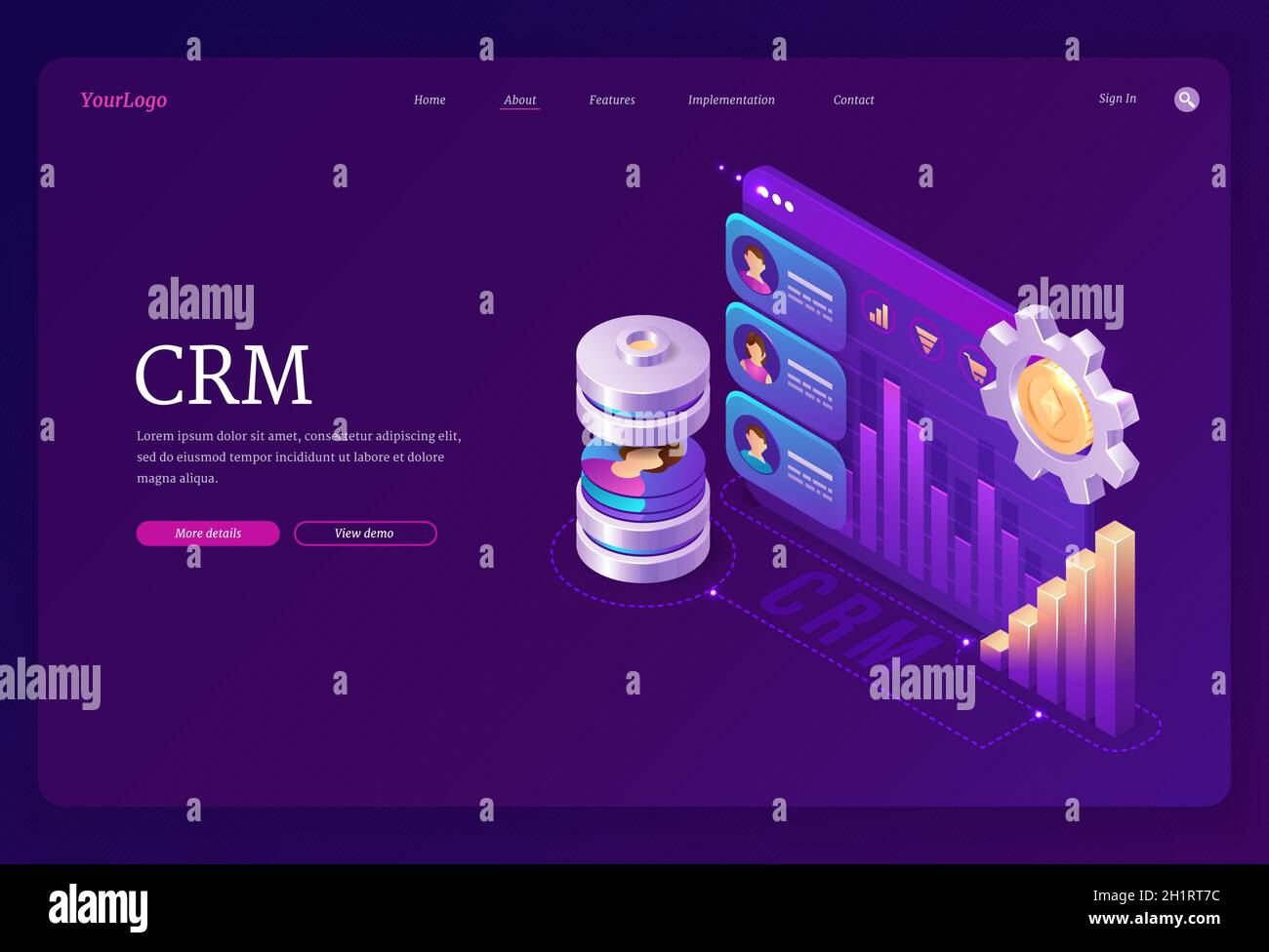 CRM, customer relationship management isometric landing page. Marketing ...
