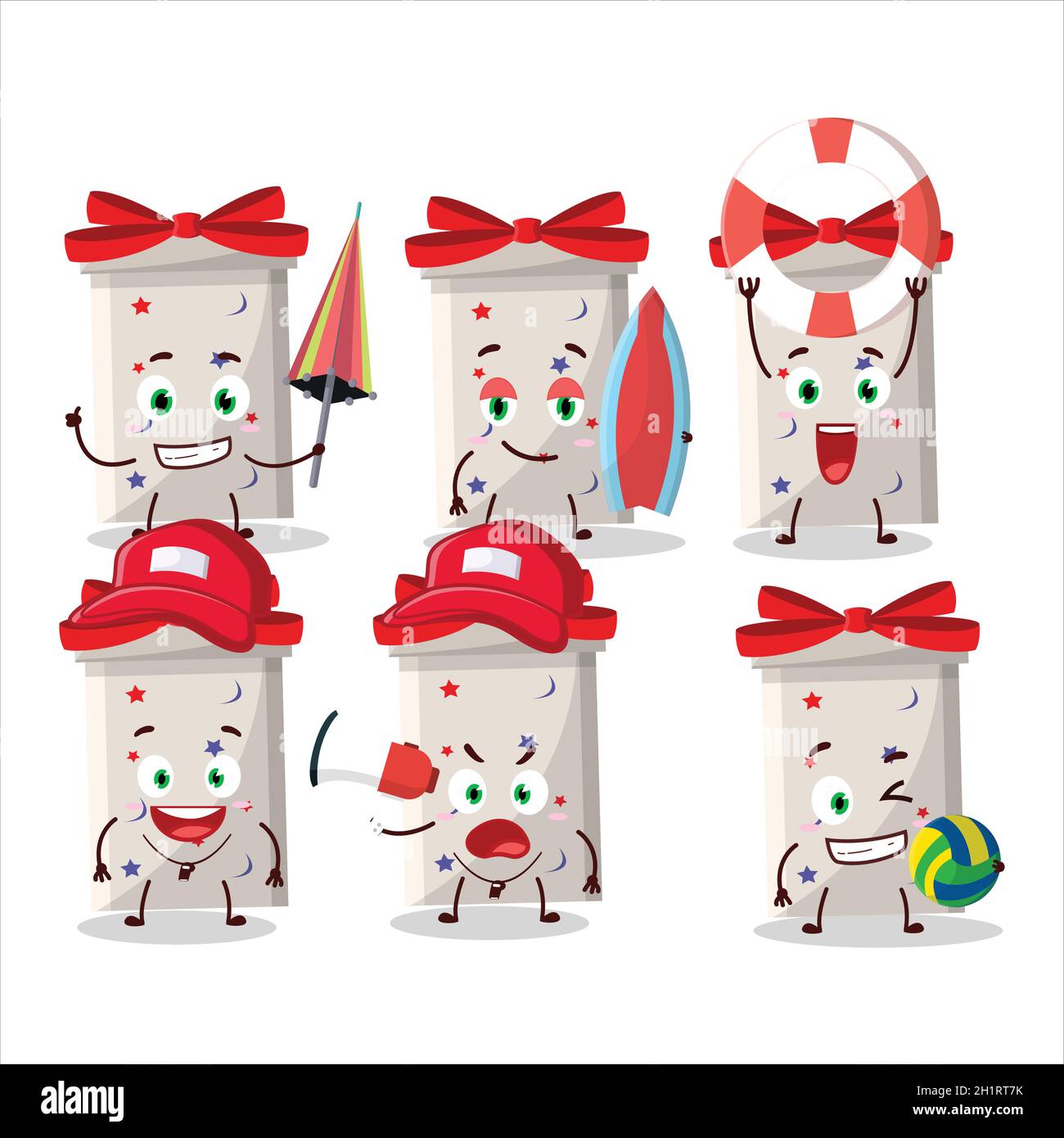 Happy Face white long gift box cartoon character playing on a beach ...