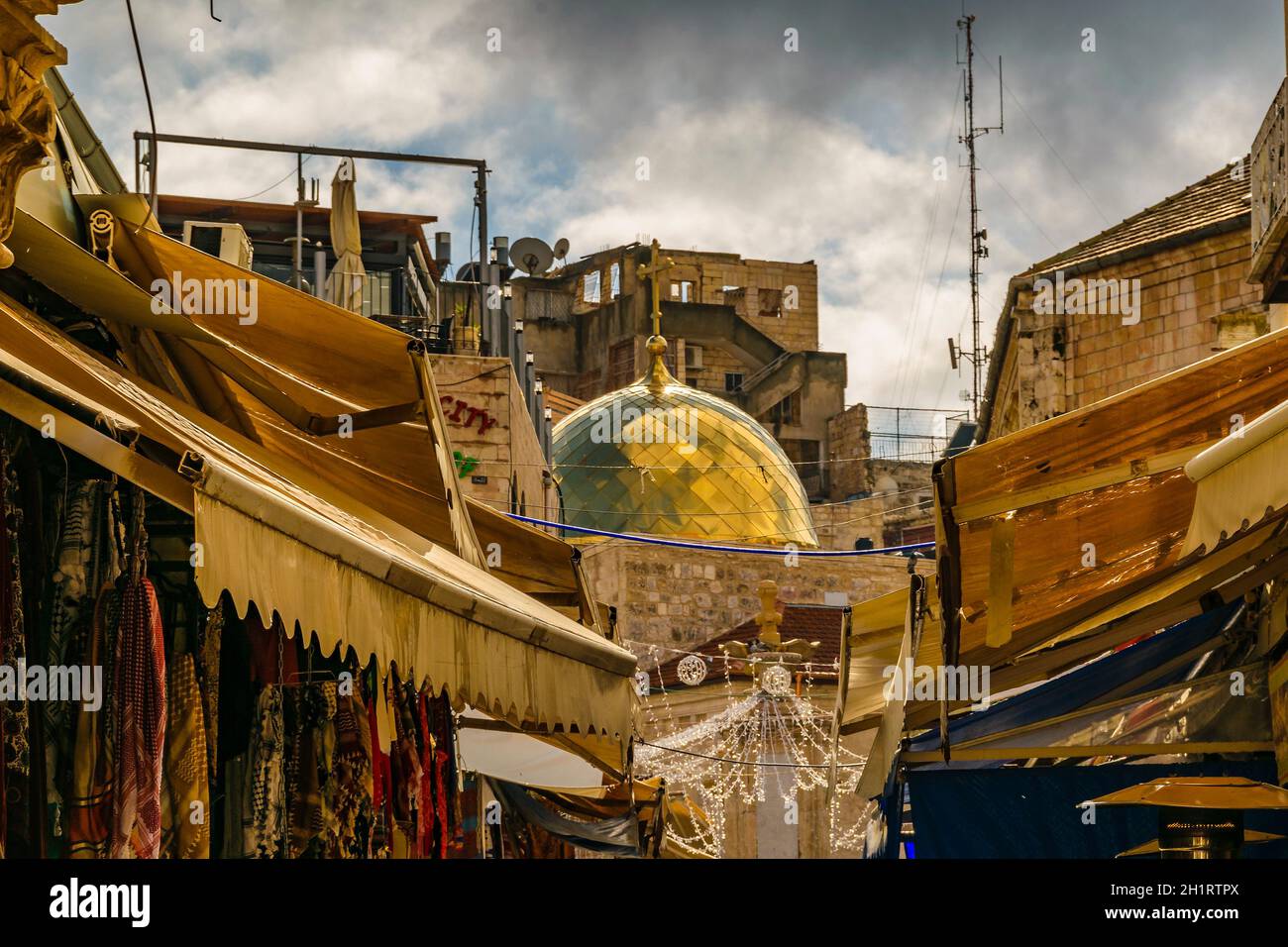 Awning and church domen at old jerusalem city Stock Photo - Alamy