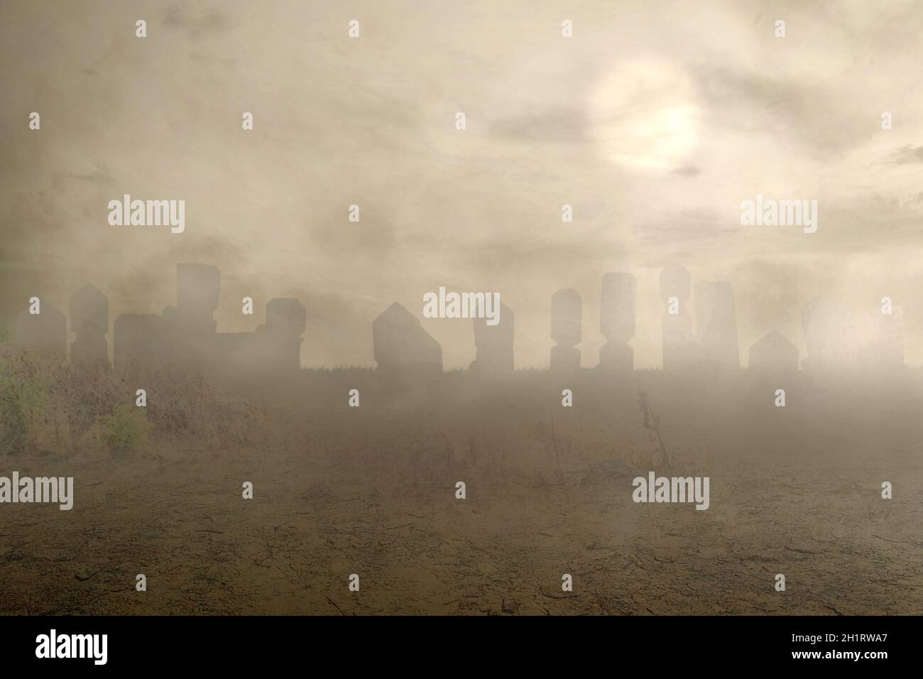 Tombstones on the graveyard with night scene background. Halloween ...