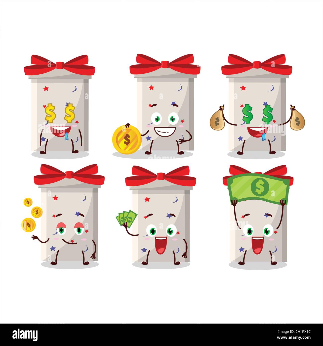 White long gift box cartoon character with cute emoticon bring money ...